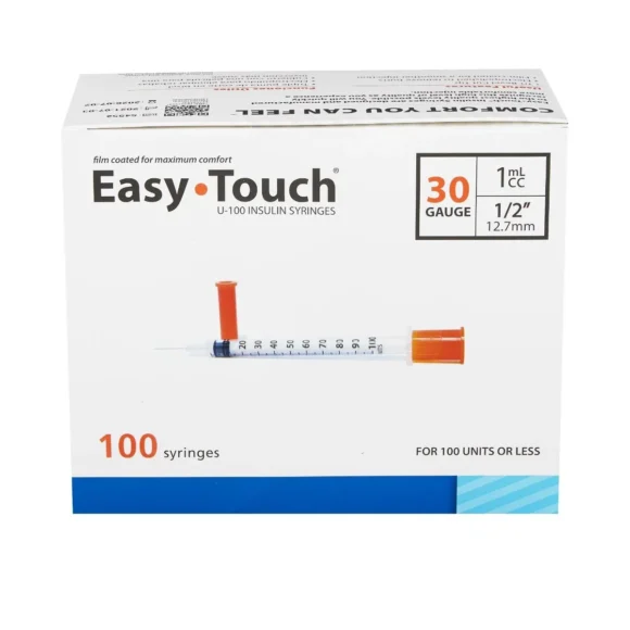 EasyTouch Insulin Syringes, 30 Gauge, 1/2″ Needle, 100/Box – Summit ...